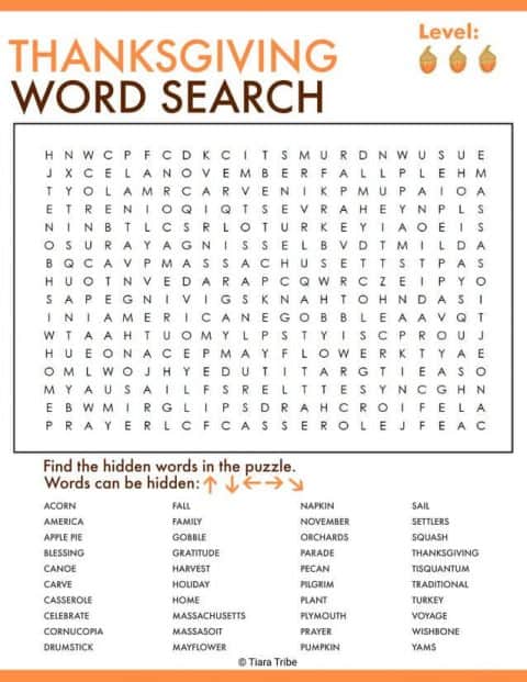 Thanksgiving word search - Tiara Tribe