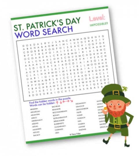 St. Patrick's Day word searches - Free printables from Easy to Difficult