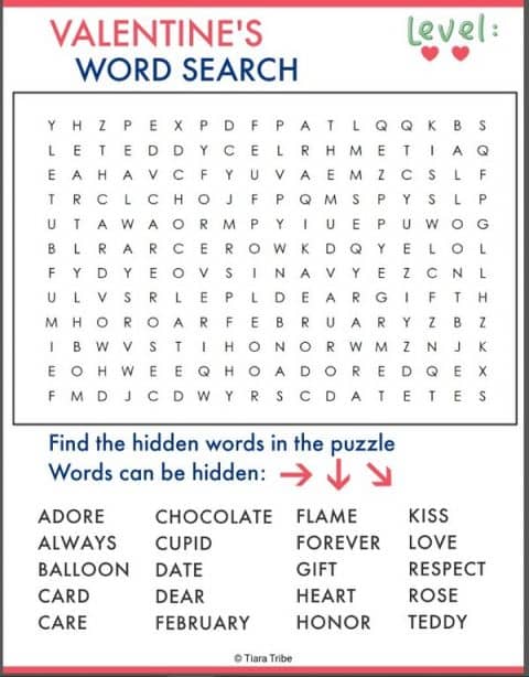 Free Valentine's Day Word Searches - Easy -> Difficult