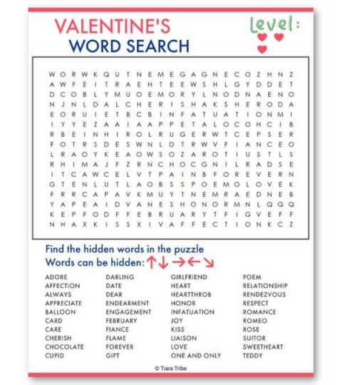 Free Valentine's Day Word Searches - Easy -> Difficult